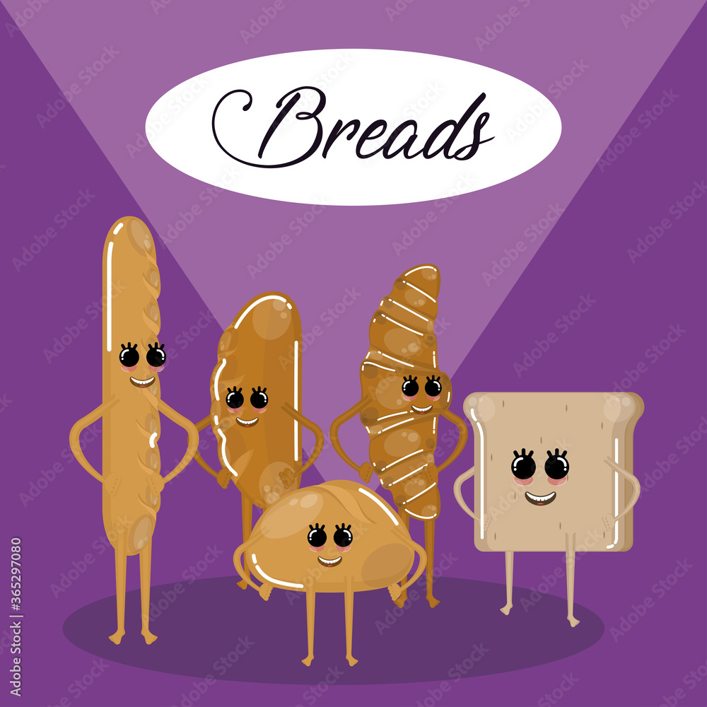 Breads cartoon illustration. Cartoons of a sliced bread, french bread ...