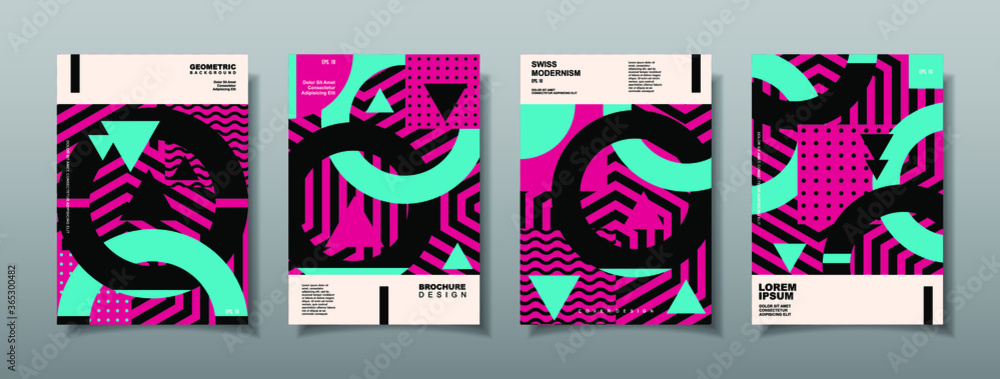 Vintage retro design vector covers set. Swiss style geometric ...