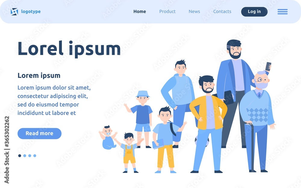 Cartoon man in different age flat vector illustration. Male character ...