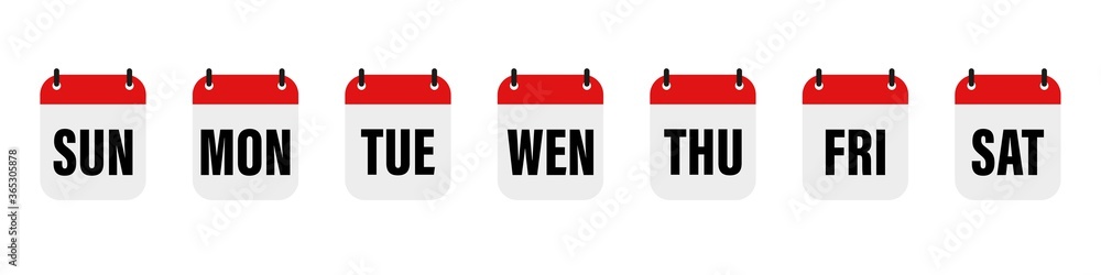 Calender , days of the week. Set every day a week . Vector icon. Flat ...