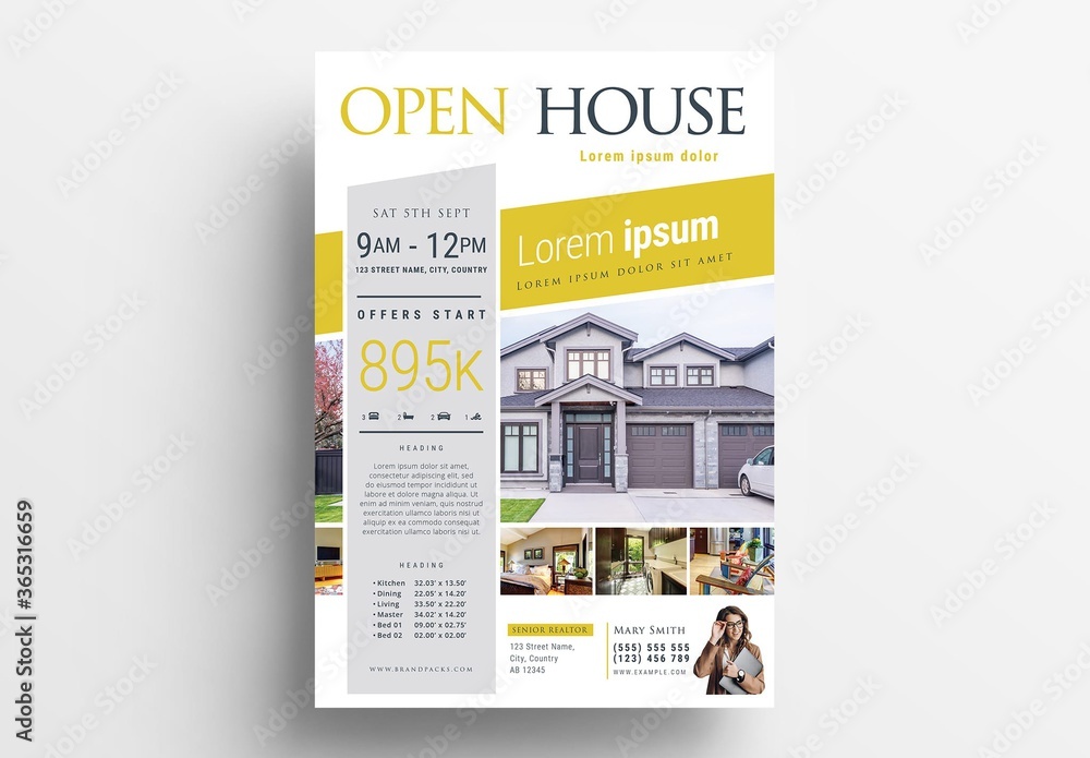 Property Promotion Flyer for Open House Viewings Stock Template | Adobe ...
