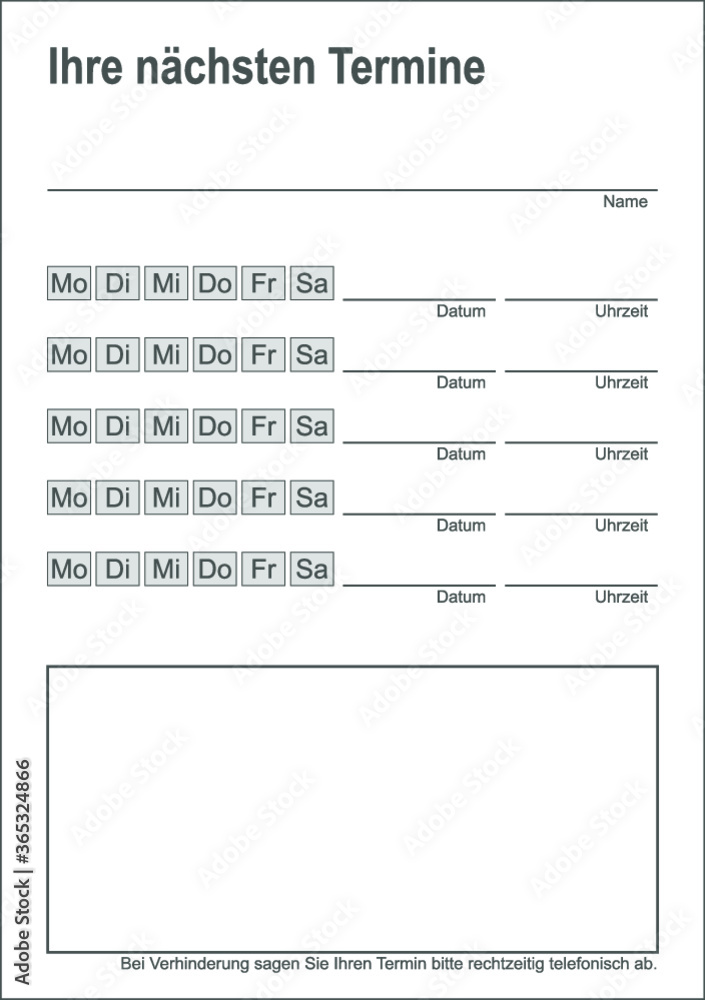 Vorlage Terminblock / Terminzettel / Bestellkarte - Arzt ...