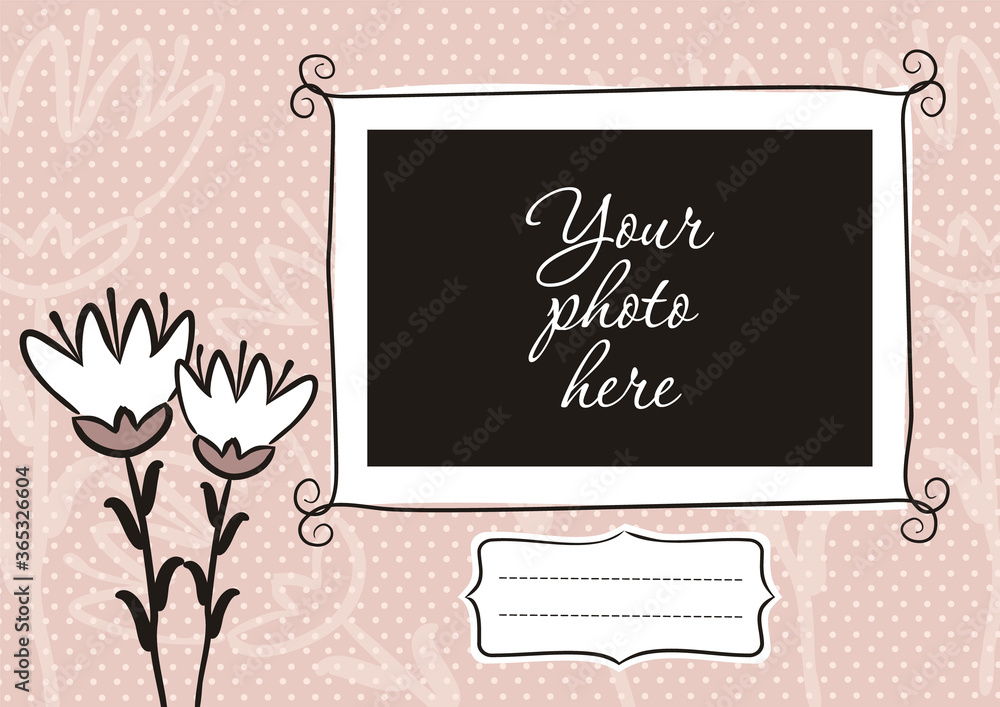 Cute photo book with flower. Pink page for a photo album. Template for ...