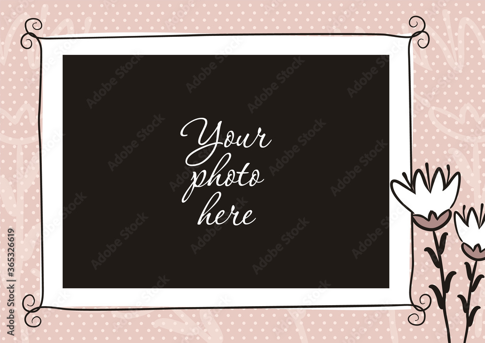 Cute photo book with flower. Pink page for a photo album. Template for ...