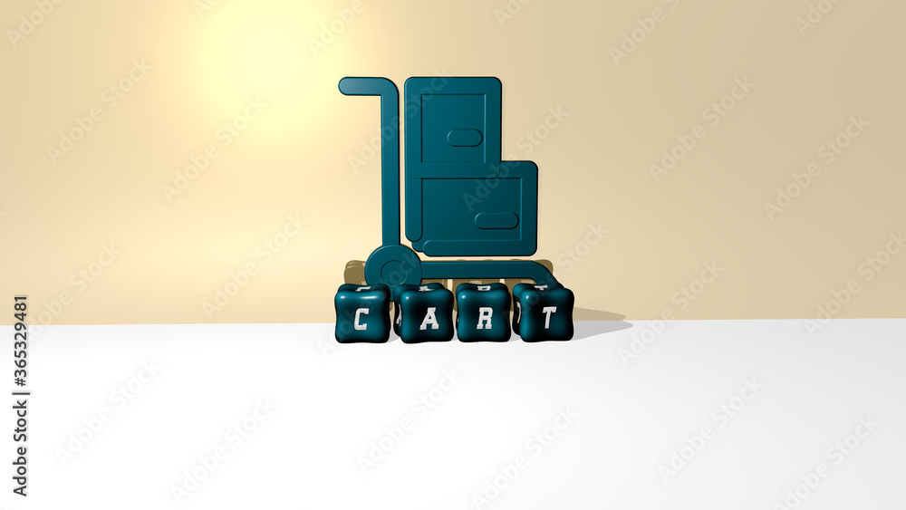 3D illustration of CART graphics and text made by metallic dice letters ...