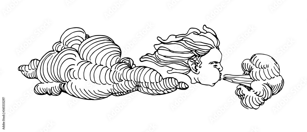 wind & weather God Zephyr in a cloud, a mythological character ...