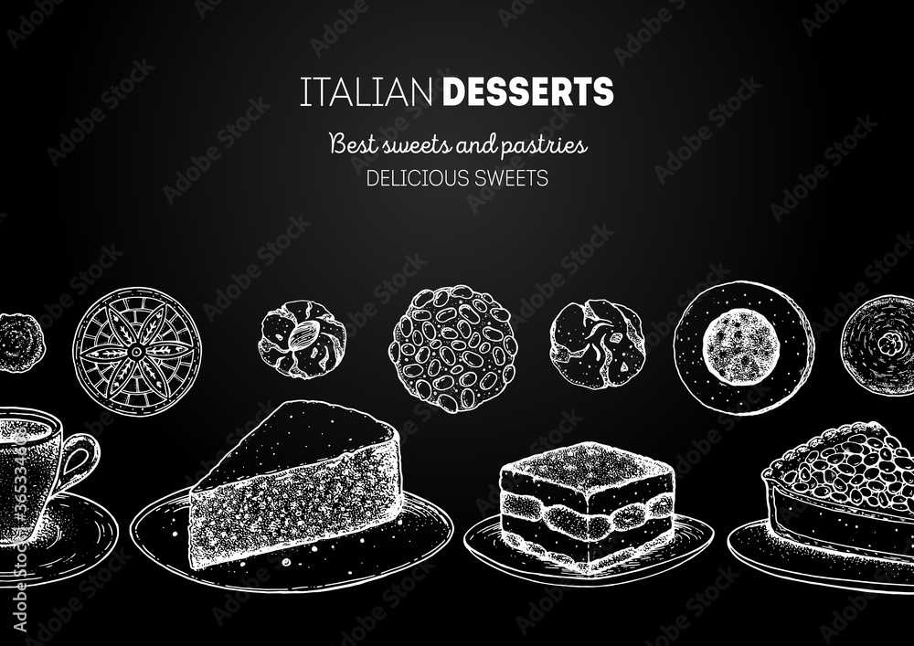 Italian dessert vector illustration. Italian food hand drawn sketch ...