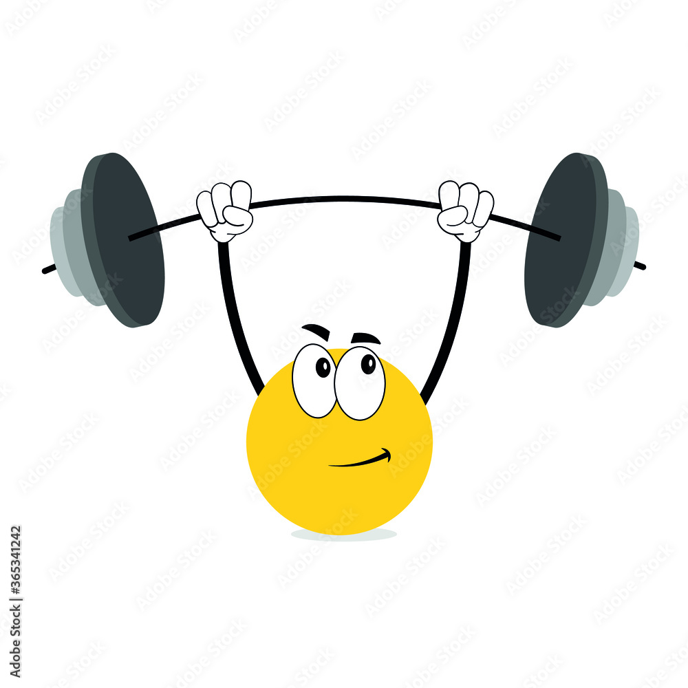 strength cheerful emoticon lifts a heavy barbell and smiles happily ...