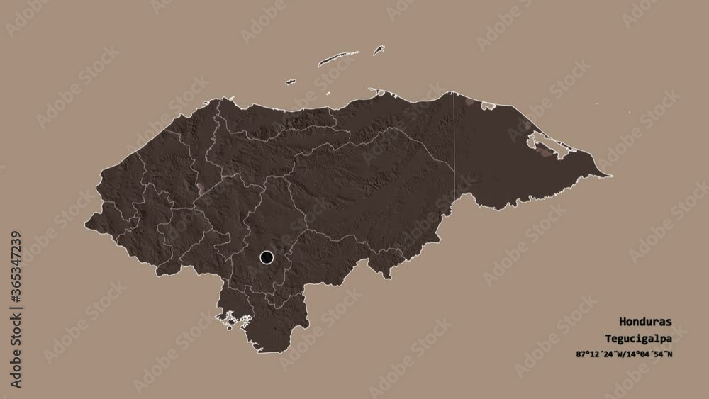 Lempira, department of Honduras, with its capital, localized, outlined ...