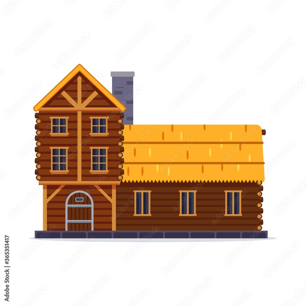 Medieval residential mansion icon in flat style. Middle age European ...