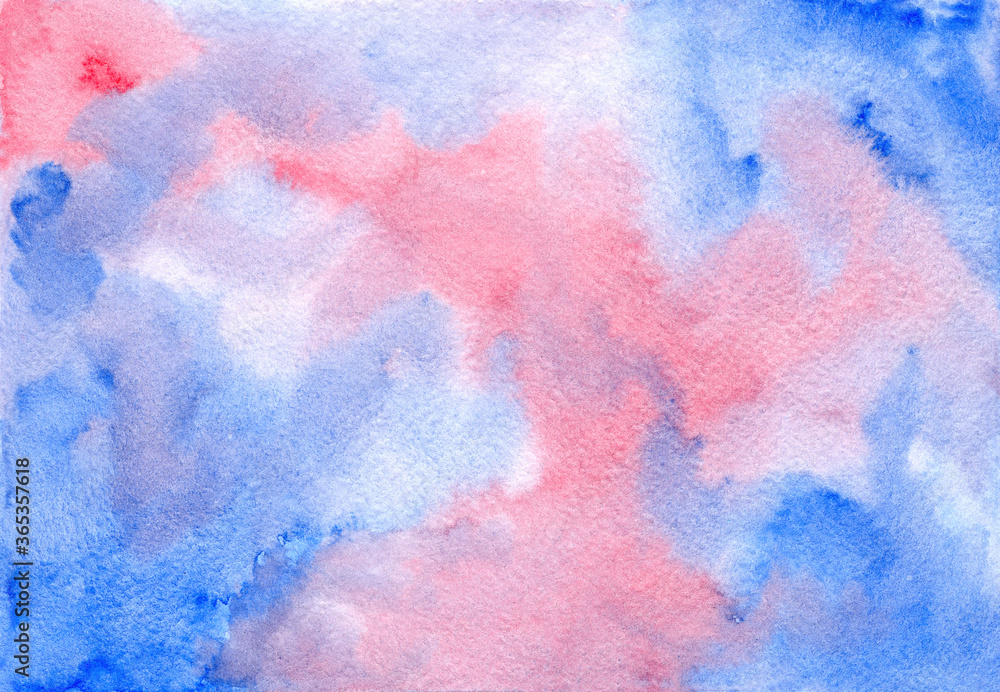 Abstract dark watercolor painting pink and blue cloudscape wet ...