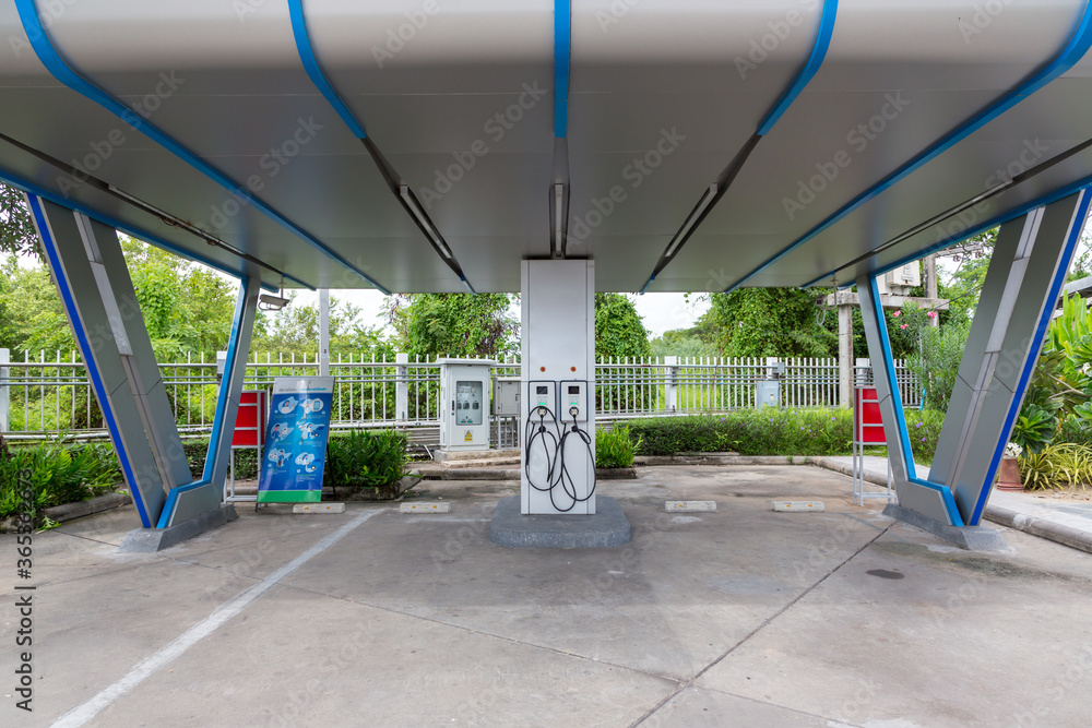 Electric car charging station. Hybrid car Electric charger station in ...