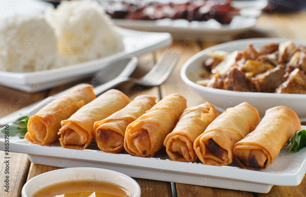 filipino fried lumpia on plate Stock Photo | Adobe Stock