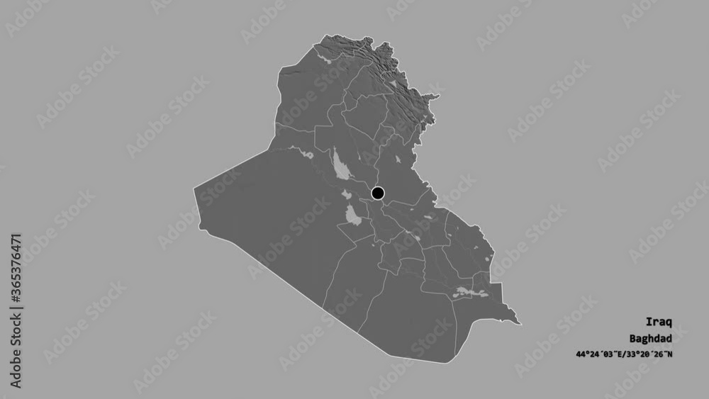 Arbil, province of Iraq, with its capital, localized, outlined and ...