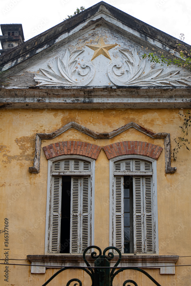 Historical bulding with communist symbol star on facade, Hanoi, Vietnam ...