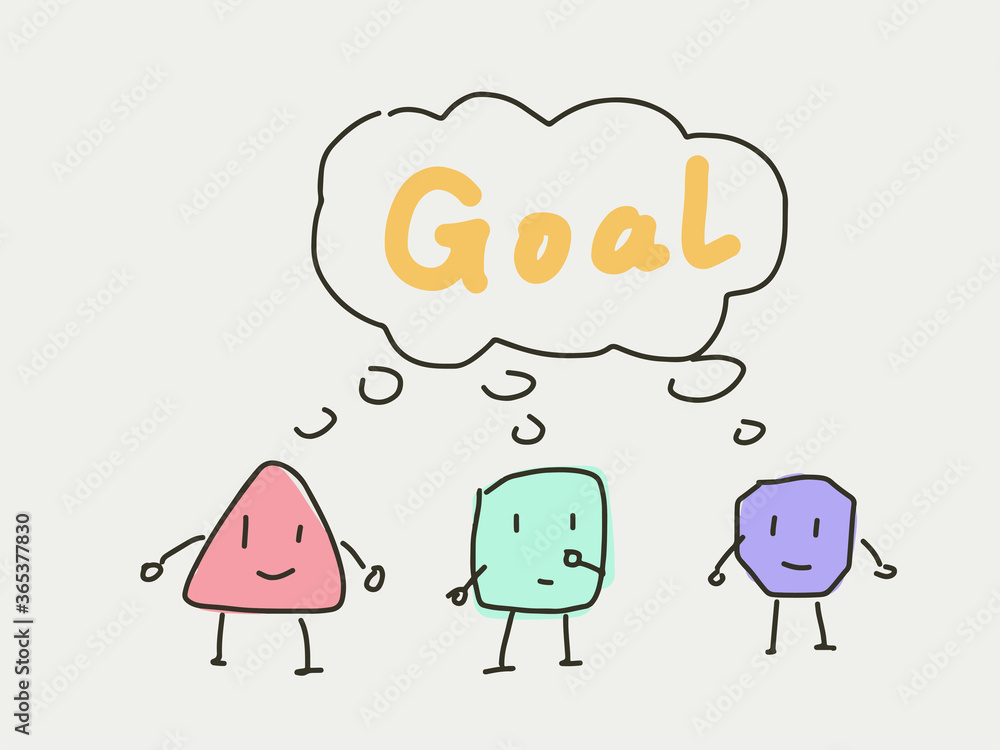Group of cartoon character thinking about the same thing, goal setting ...