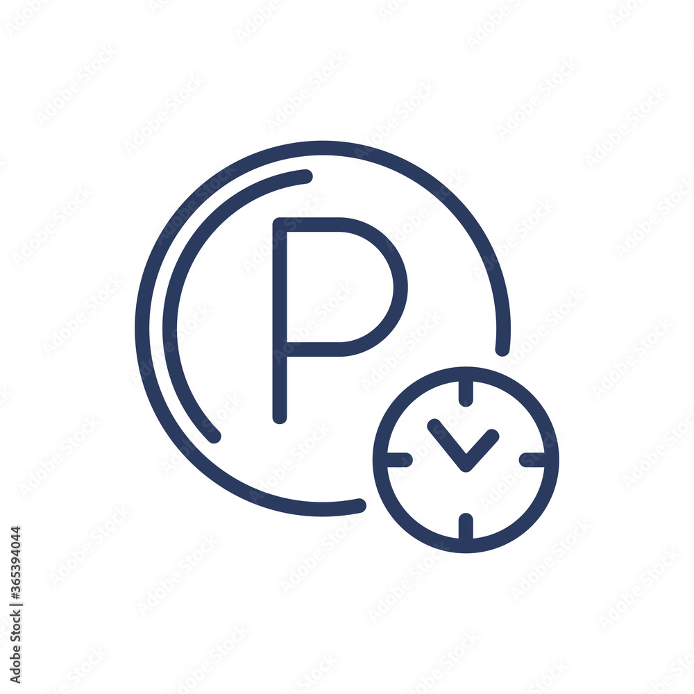 Parking hours thin line icon. Circular parking symbol, clock, time ...
