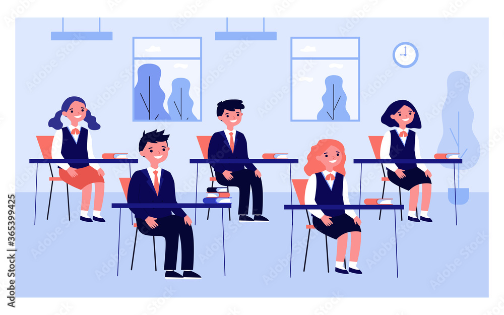 Pupils studying in classroom isolated flat vector illustration. Cartoon ...
