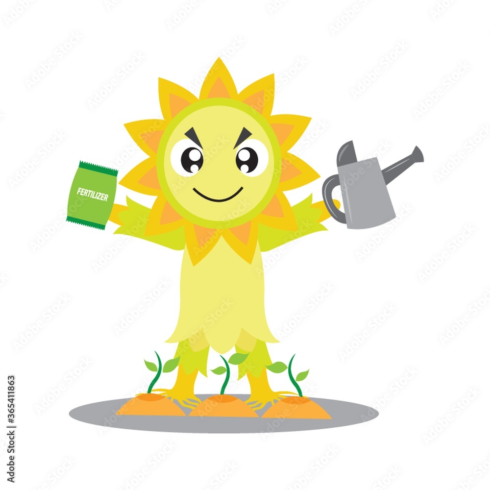 sunflower character gardening Stock Vector | Adobe Stock