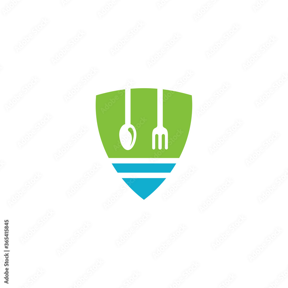 Logo template of shield and restaurant. Simple flat style. Vector logo ...