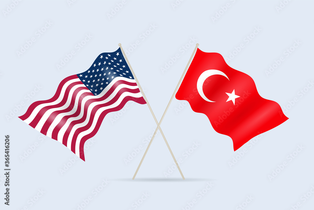 Flag of USA and Turkey together. A symbol of friendship and cooperation ...