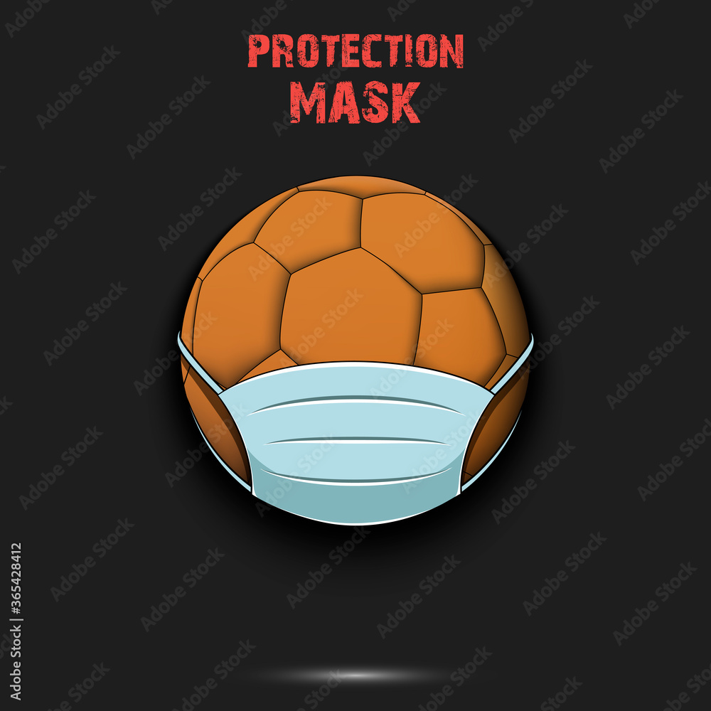 Handball ball with a protection mask. Caution! wear protection mask ...