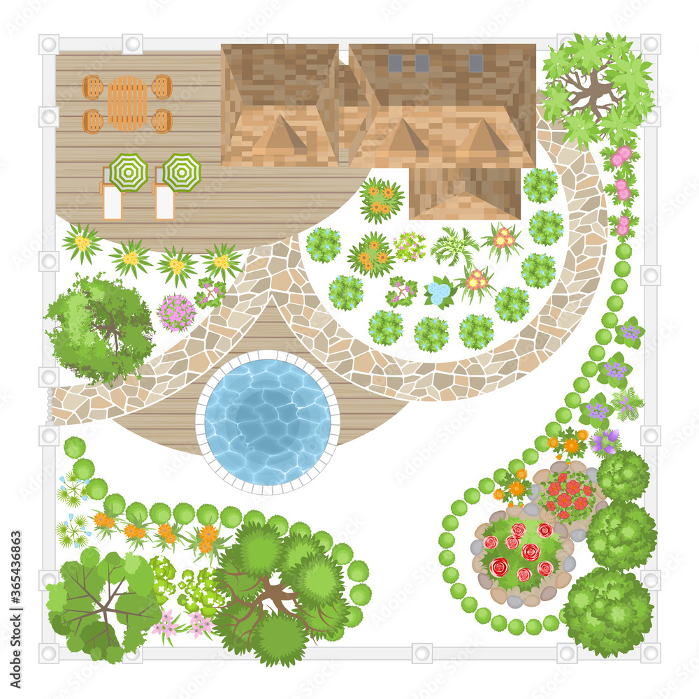 Modern garden design. Top view. Landscape design. View from above ...
