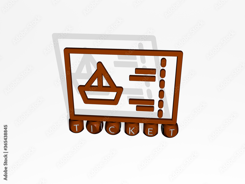 3D graphical image of ticket vertically along with text built by ...