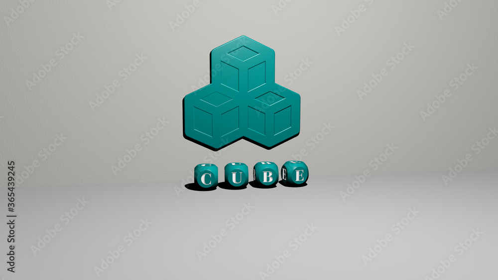3D illustration of cube graphics and text made by metallic dice letters ...