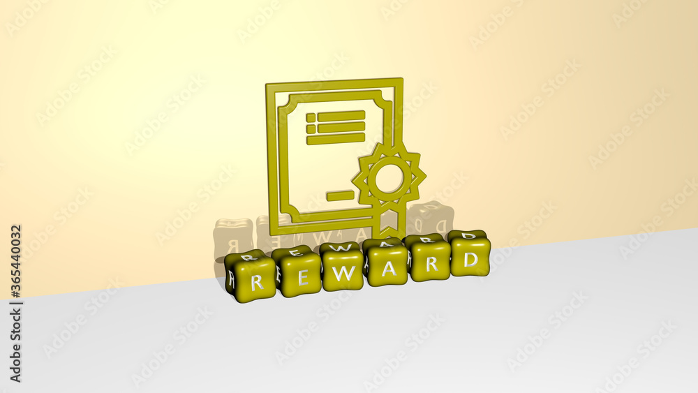 3D representation of reward with icon on the wall and text arranged by ...