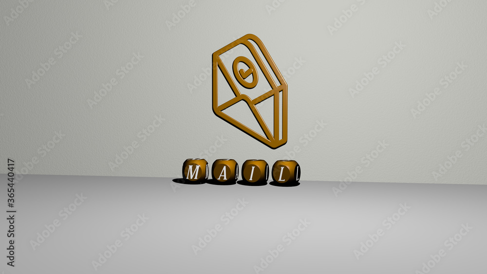 3D representation of MAIL with icon on the wall and text arranged by ...