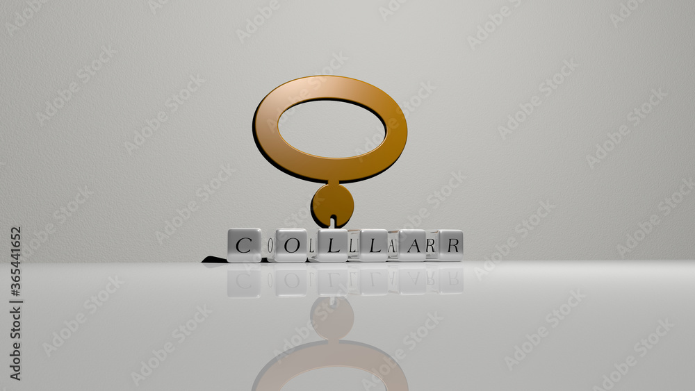 3D illustration of collar graphics and text made by metallic dice ...