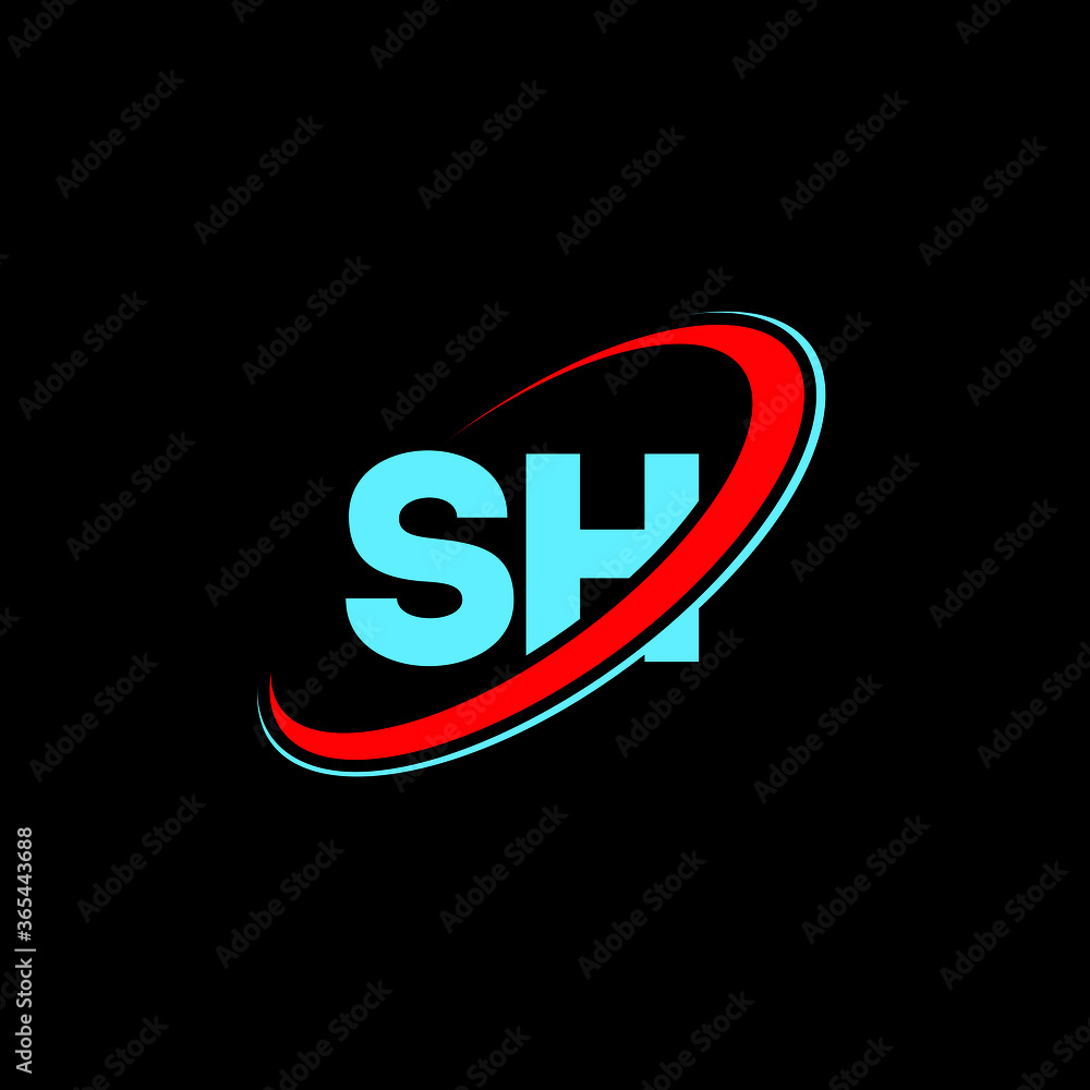 SH S H letter logo design. Initial letter SH linked circle uppercase ...