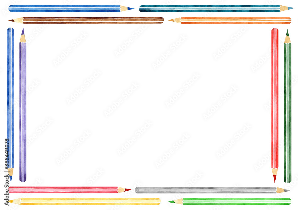 Watercolor frame with colored pencils on a white background. Back to ...