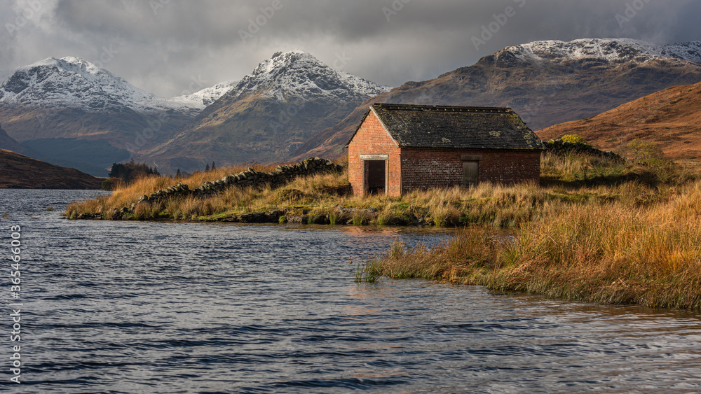 Old Boat House at Loch Arklet in the Trossachs National Park, Scotland ...