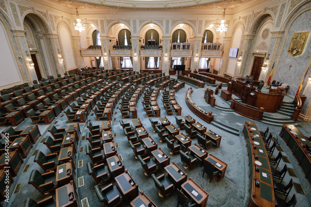 The Senate Hall inside the Palace of Parliament. Stock Photo | Adobe Stock