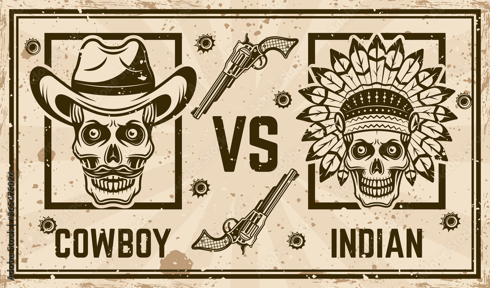 Cowboy versus indian vector confrontation poster Stock Vector | Adobe Stock