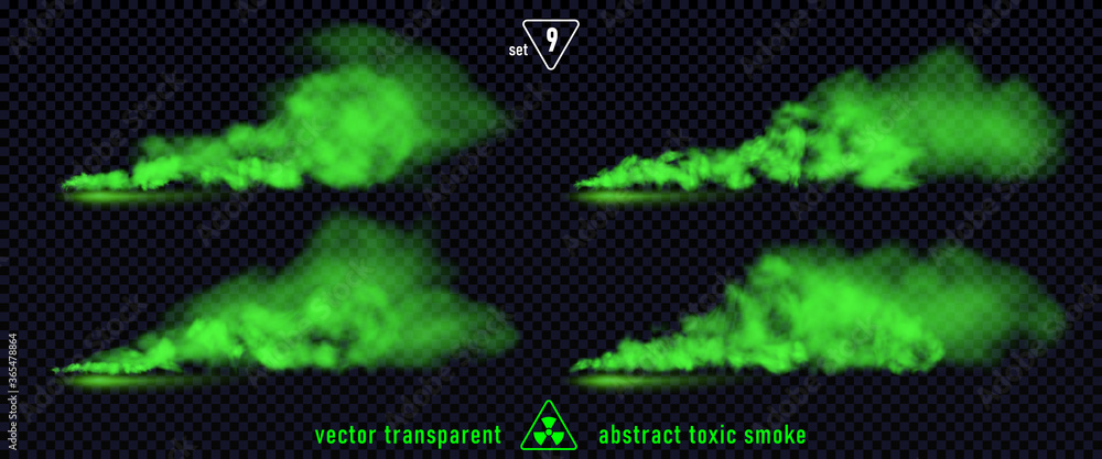 Green smoke set 9 isolated on transparent background. Magic mist cloud ...