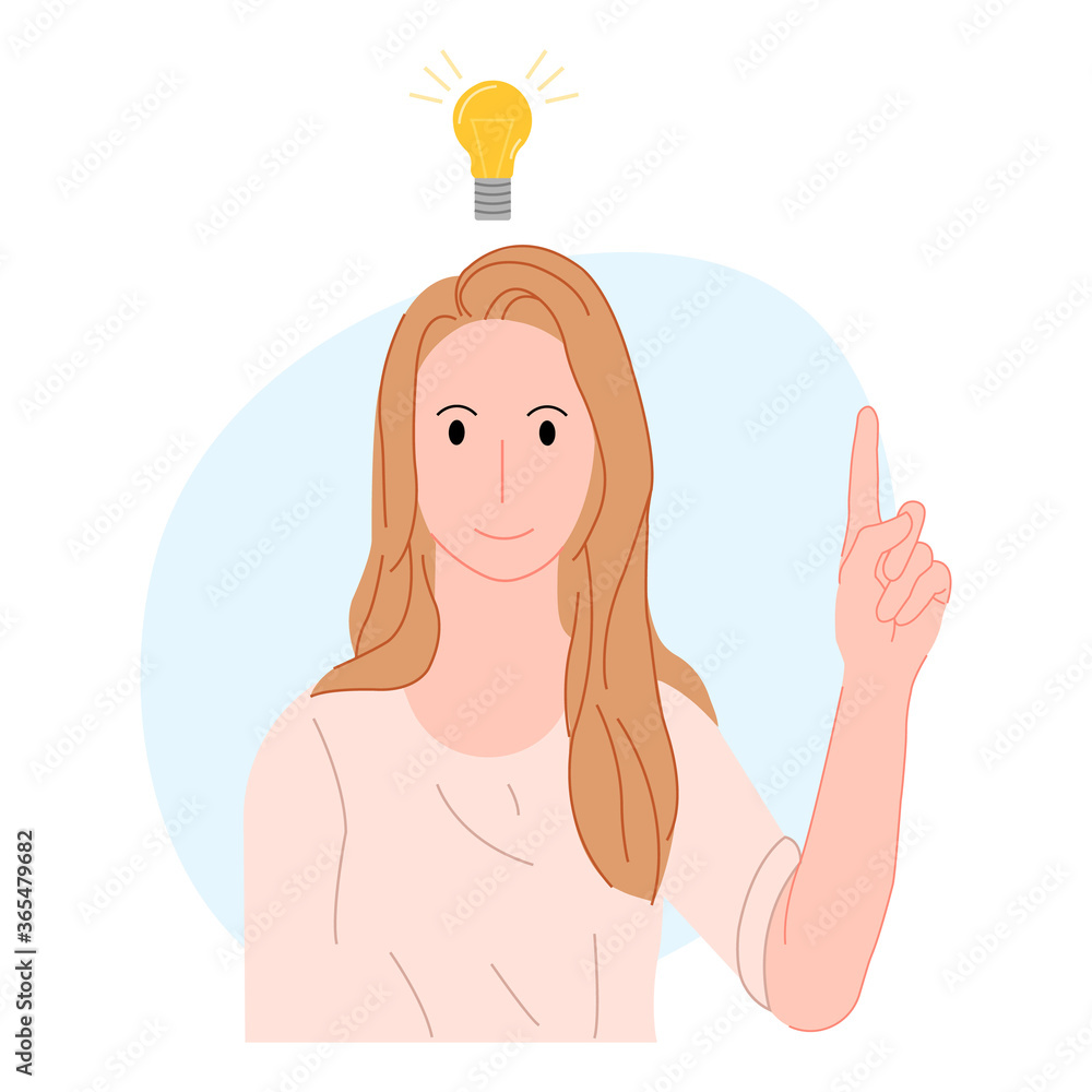 Cartoon flat girl got an idea vector illustration modern style Stock ...