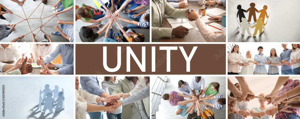 Collage with different photos, banner design. Concept of unity and ...