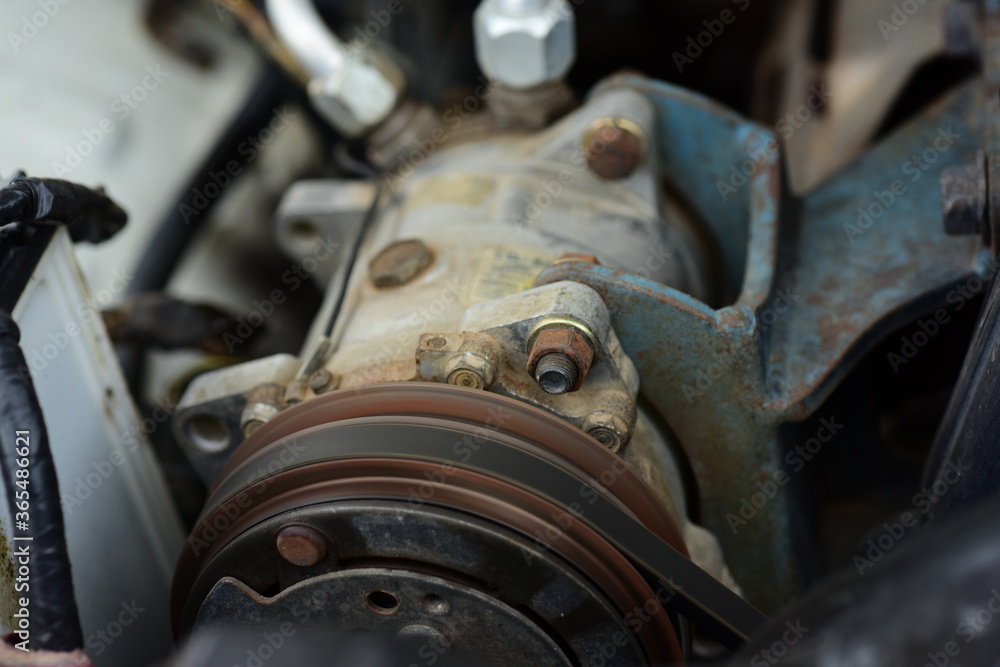 The engine room of the car has a power supply. Air conditioner ...