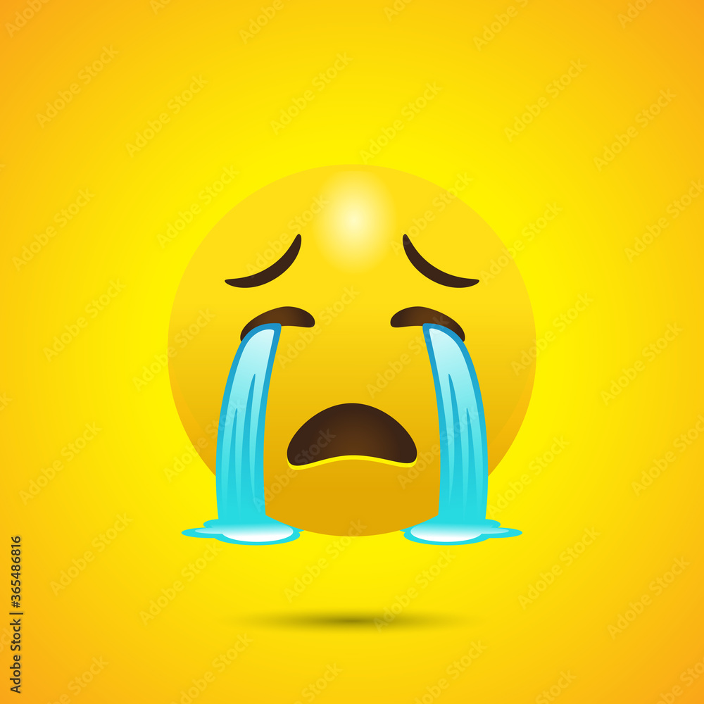 Loudly Crying Face Emoji with Streams of Heavy Tears Stock Vector ...