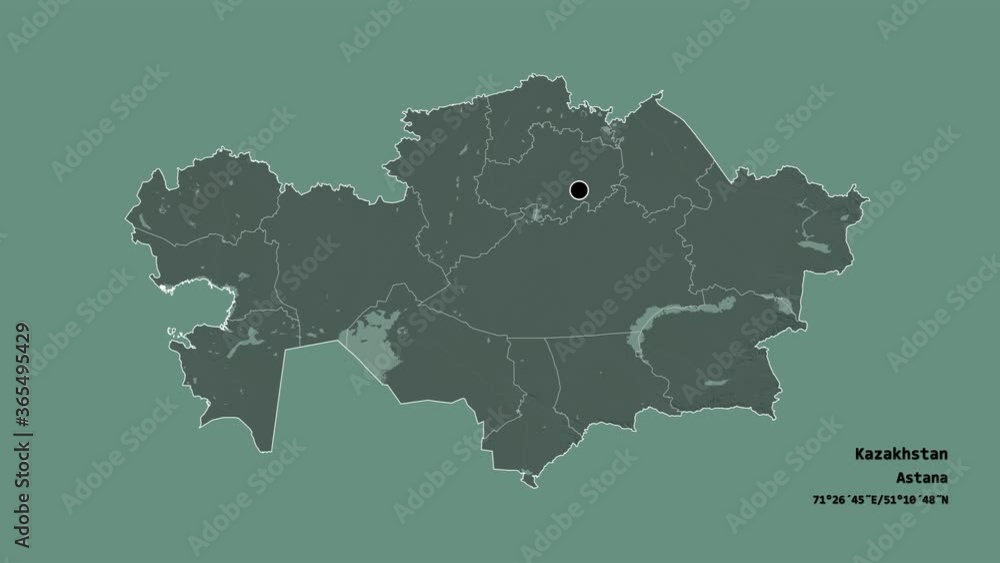 Qyzylorda, region of Kazakhstan, with its capital, localized, outlined ...