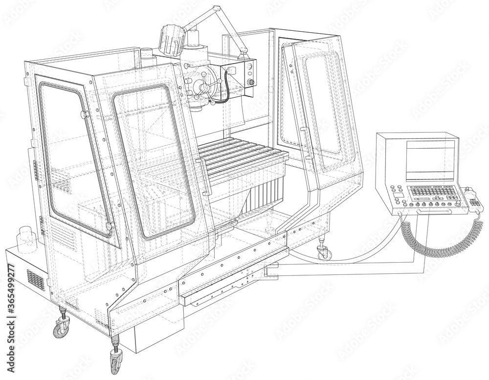 Vector Wire-frame Milling machine. The layers of visible and invisible ...