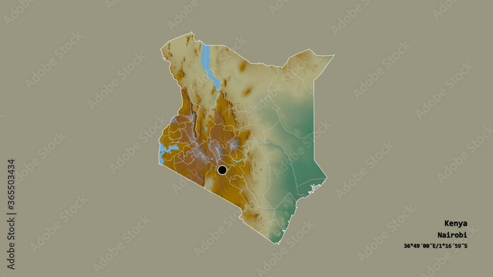 Garissa, county of Kenya, with its capital, localized, outlined and ...
