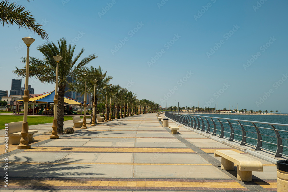 Walkway on the Al Khobar Corniche seafront, Eastern Province Saudi ...