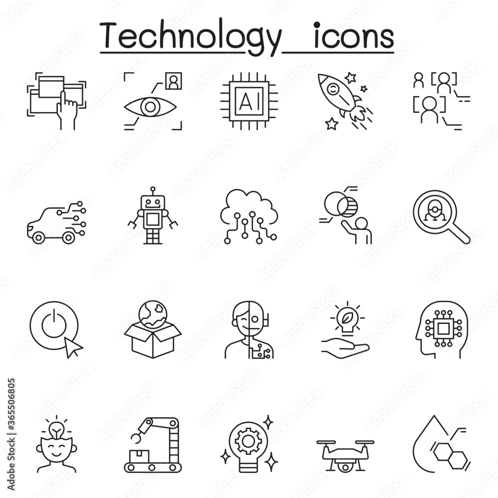 Technology icon set in thin line style Stock Vector | Adobe Stock
