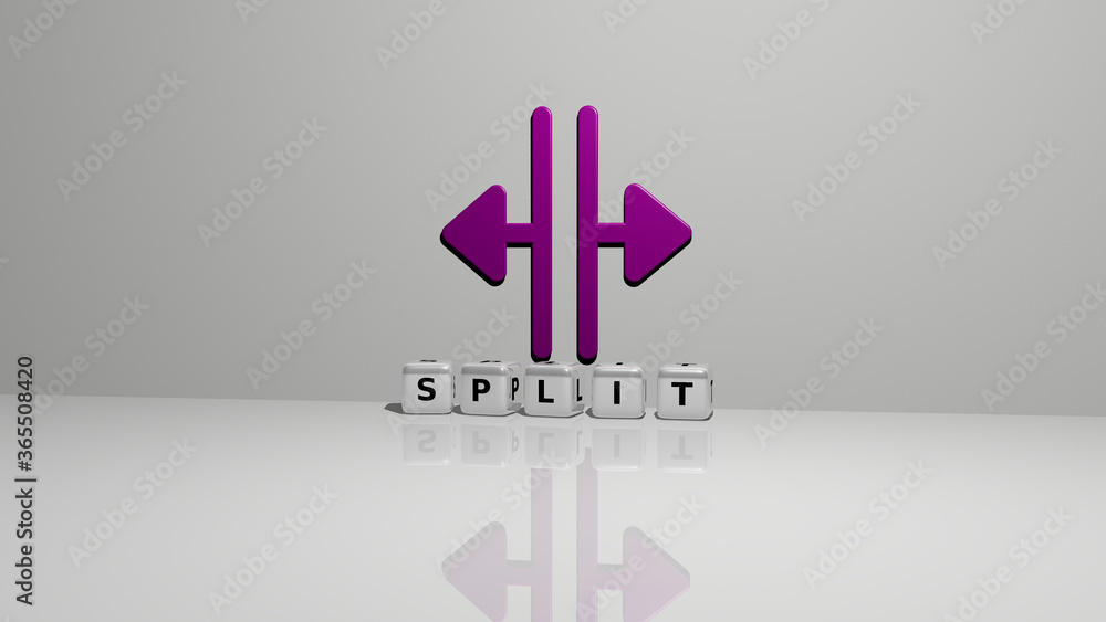 3D illustration of split graphics and text made by metallic dice ...