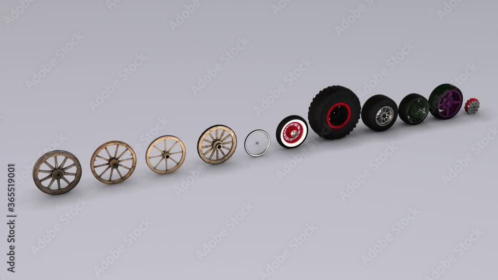 History of the wheel - rotation - 3D model render in a white background ...