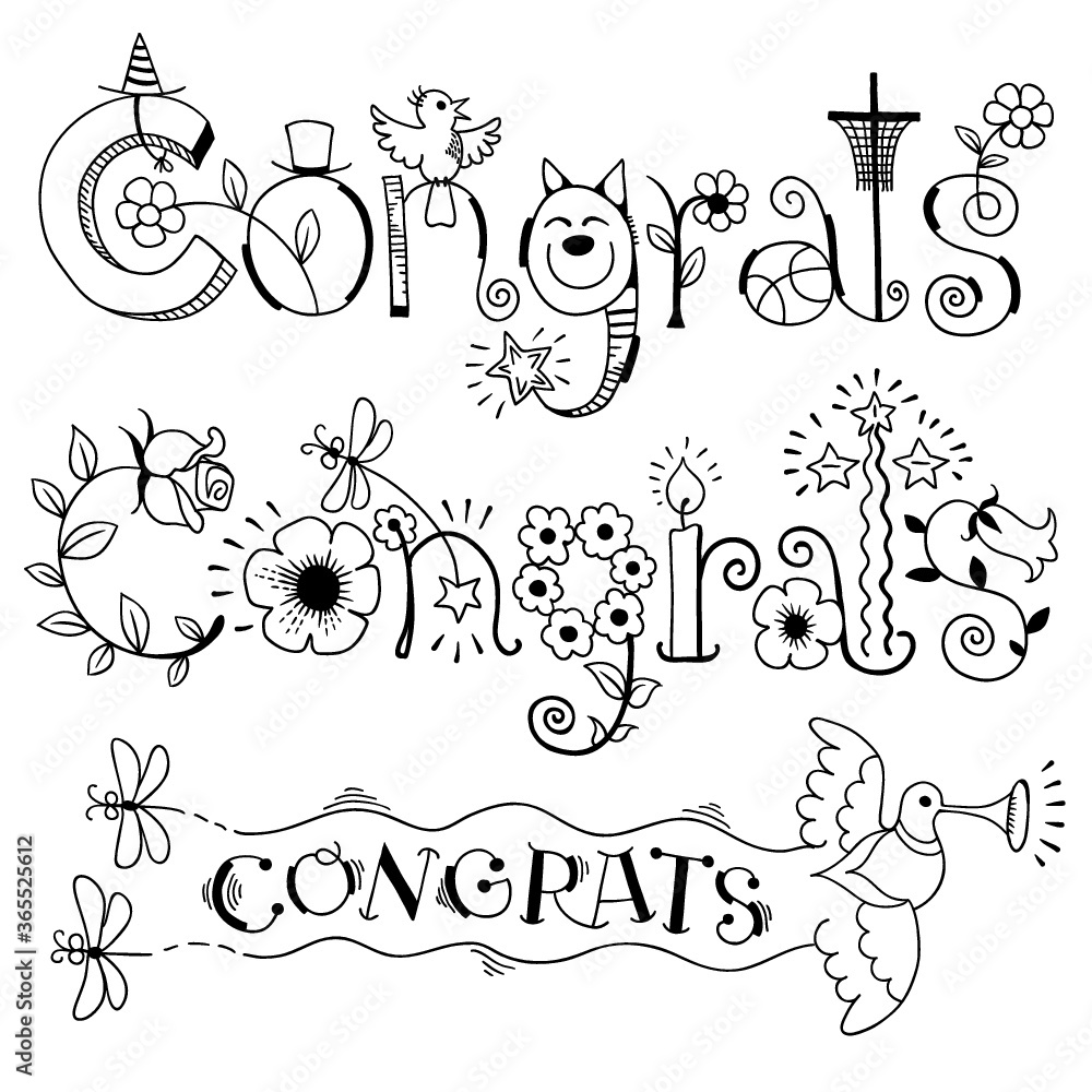 Congratulations vector set.Hand drawn lettering Stock Vector | Adobe Stock